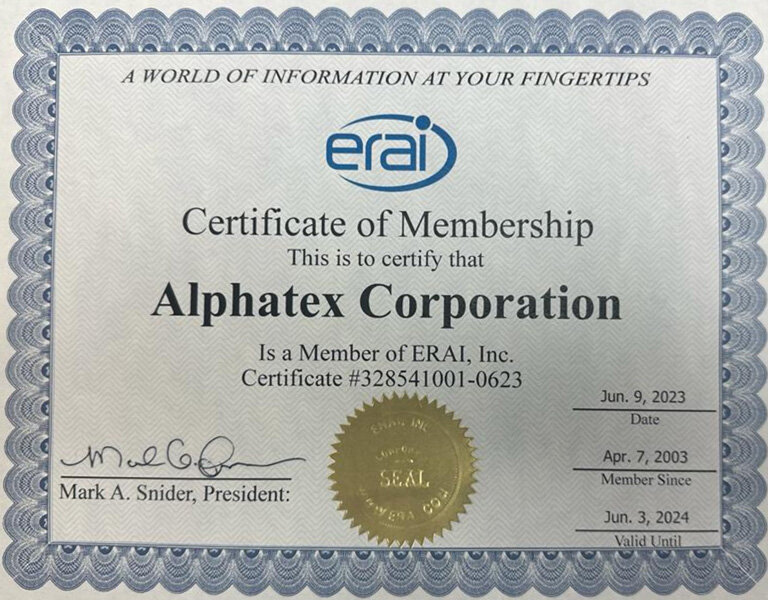 Certifications - Alphatex Corporation